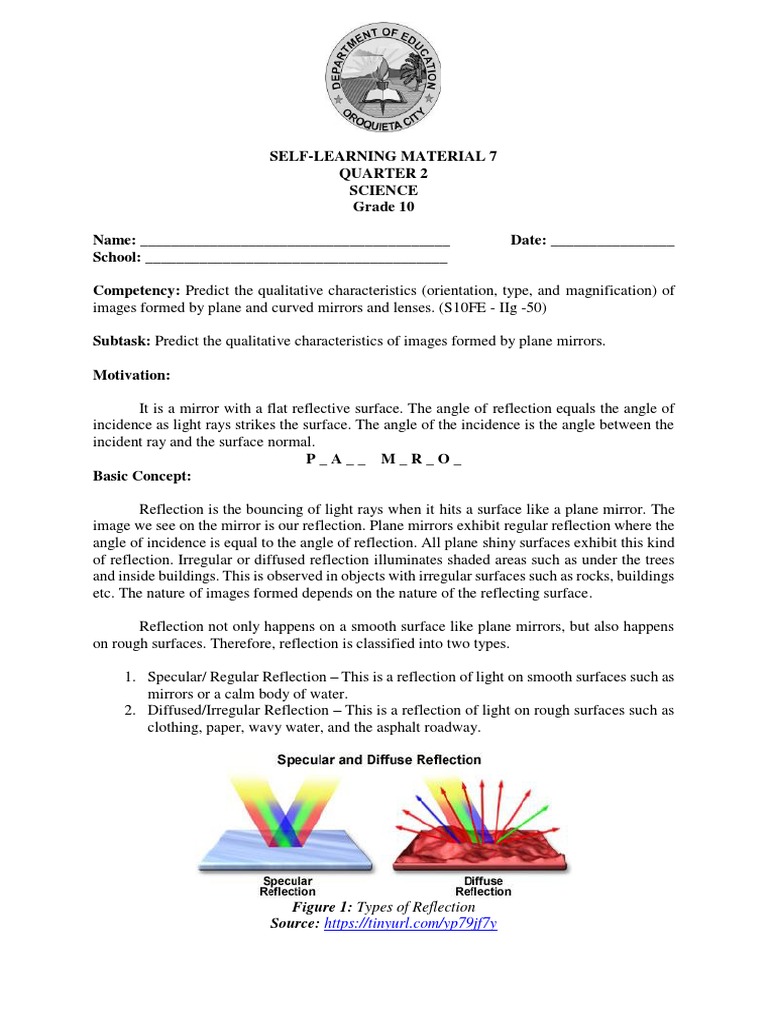 Science10 Q2 E7 SLM | PDF | Reflection (Physics) | Mirror