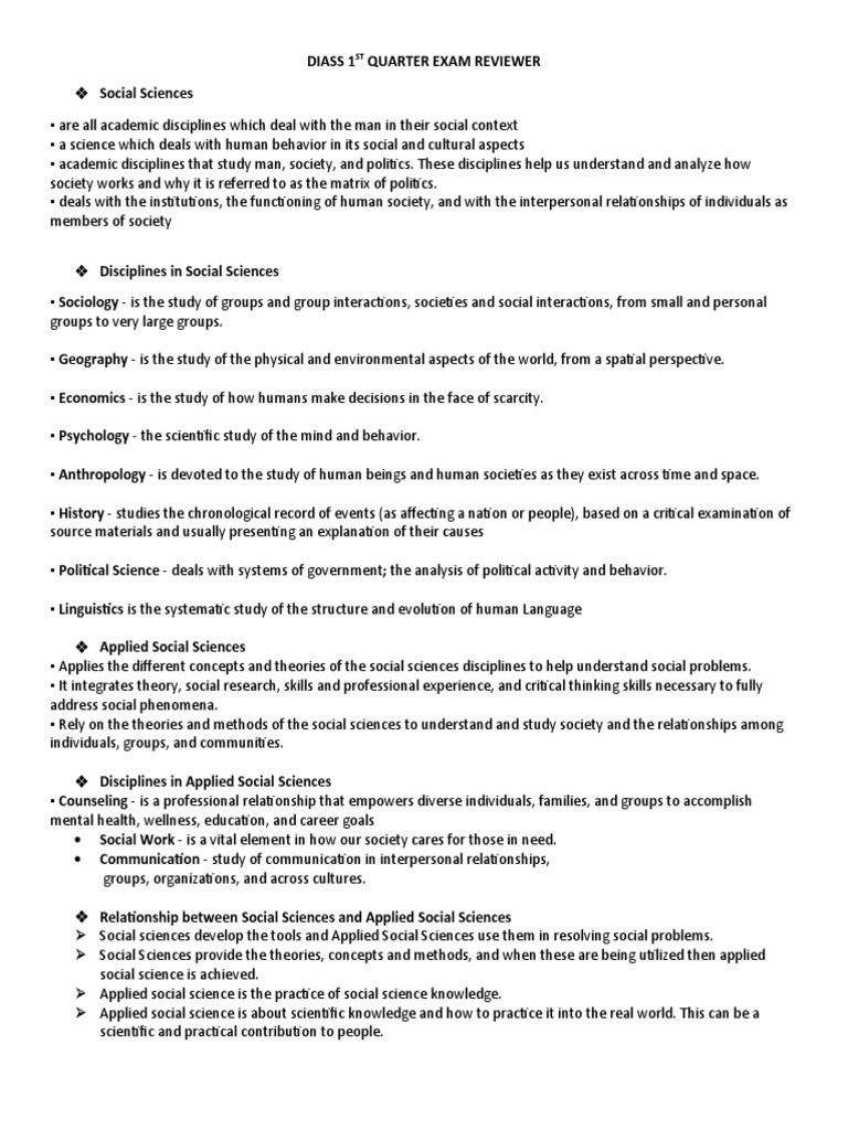 DIASS 1ST QUARTER EXAM REVIEWEr Gr. 12 | PDF | Social Sciences | Science