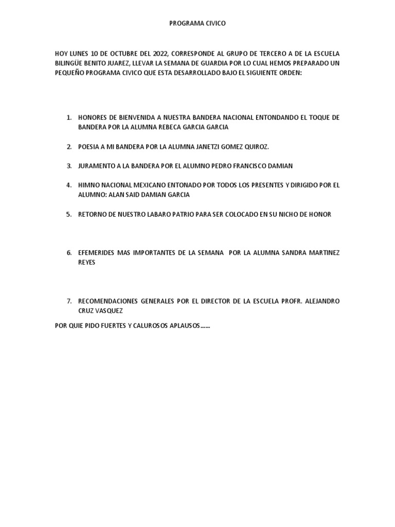 Programa Cívico del 10 de Octubre | PDF | México