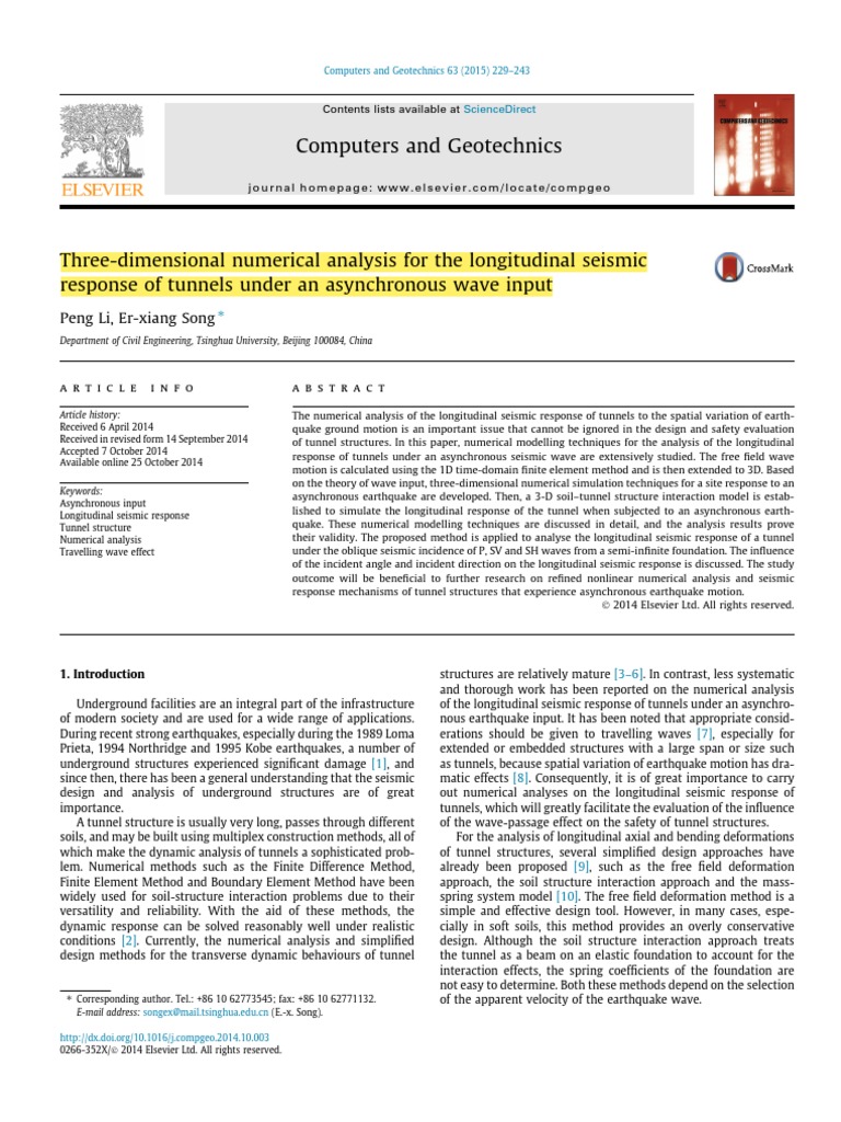 11 Three Dimensional Numerical Analysis For The Longitudinal Seismic Response Of Tunnels Under
