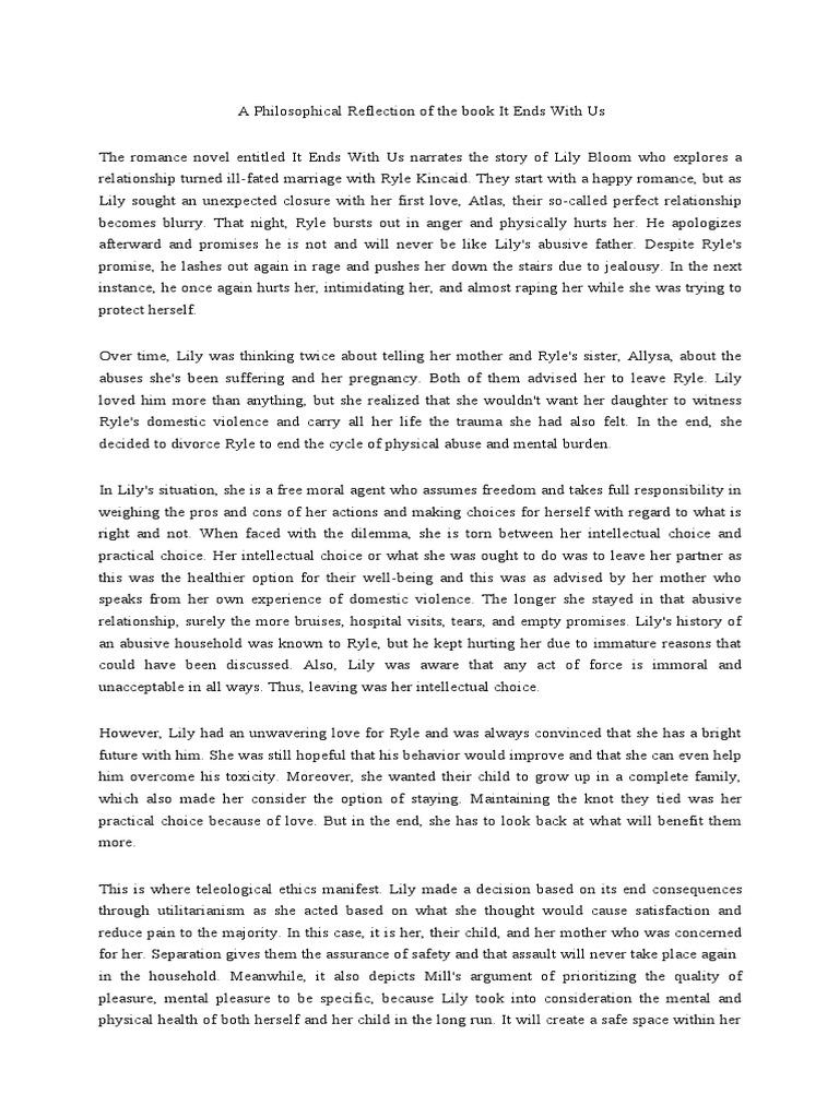 Philosophical Reflection - It Ends With Us | Download Free PDF | Domestic Violence | Pleasure