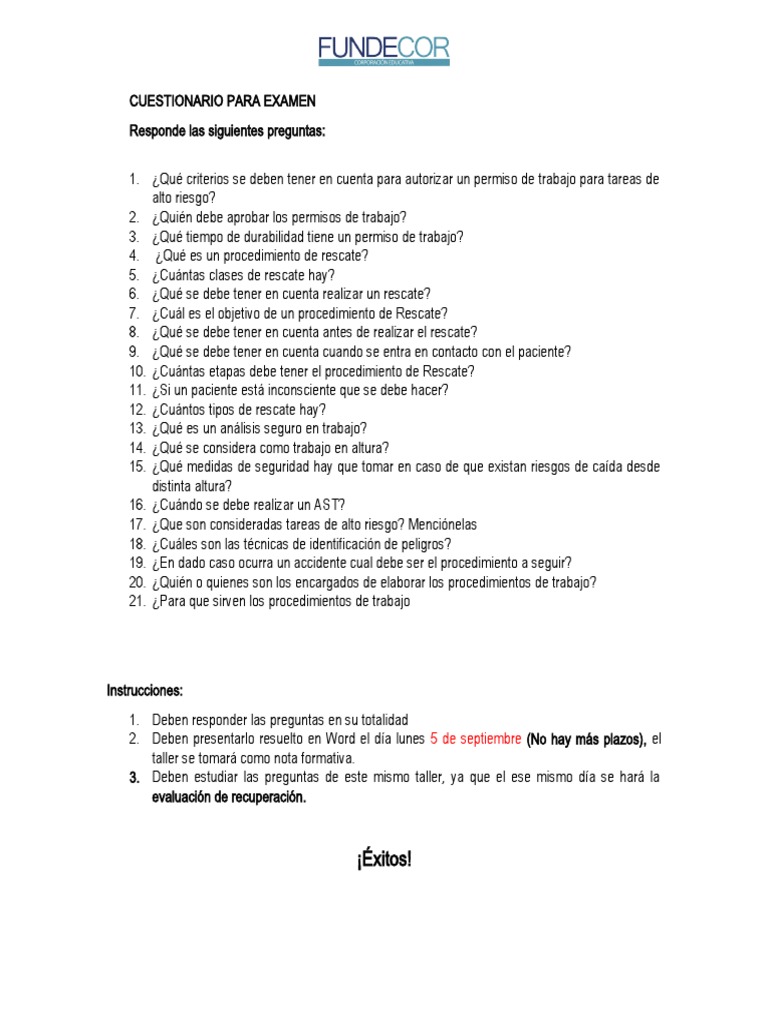 Cuestionario para Examen | PDF