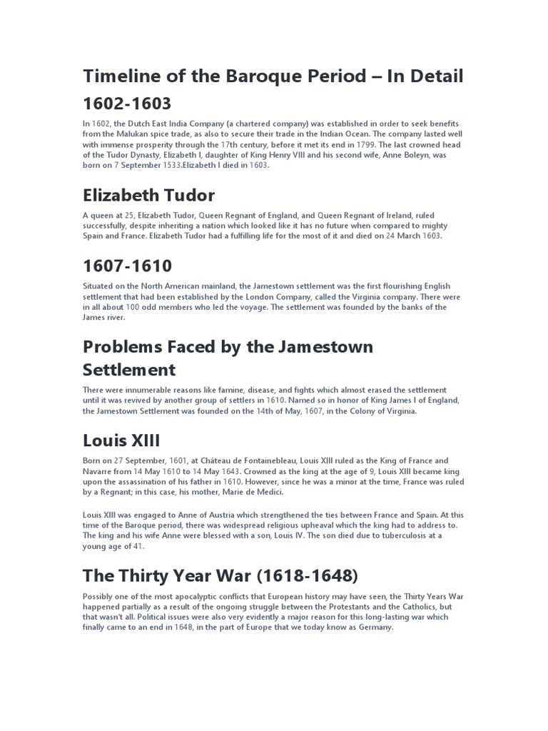 Timeline of The Baroque Period - in Detail | PDF | Protestantism ...