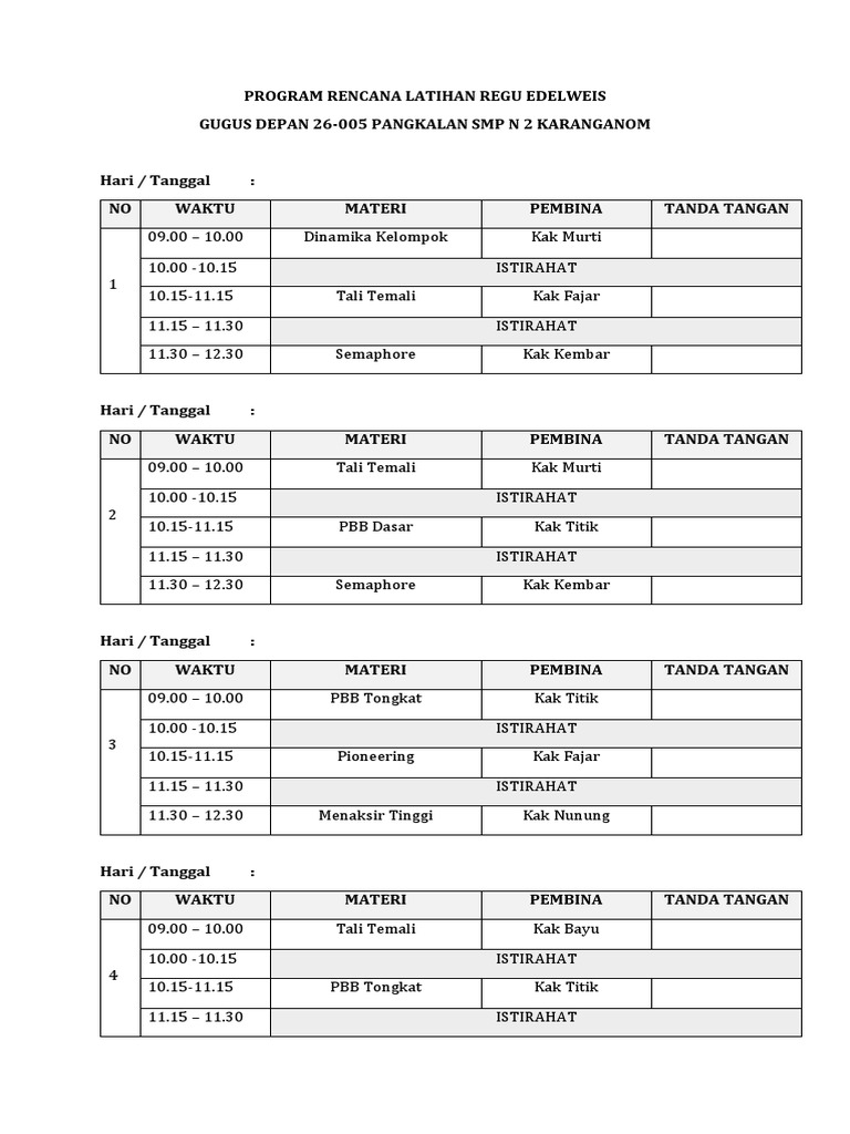 Program Rencana Latihan Regu Edelweis | PDF