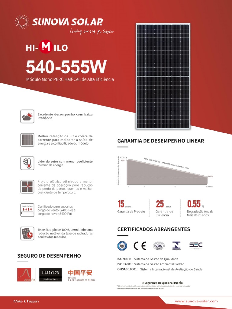 Catalogo Portugues Modulo Fotovoltaico Sunova 550WP Monocristalino | PDF | Engenharia Elétrica ...