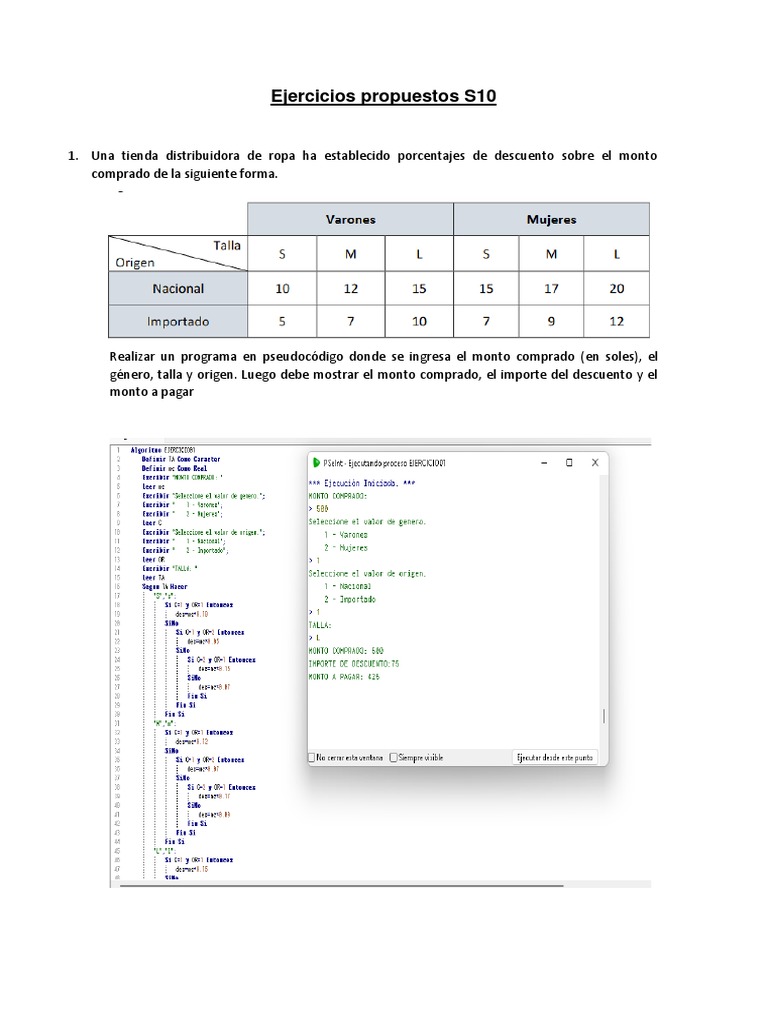 Ejercicios Propuestos S10 ALGORITMO | PDF