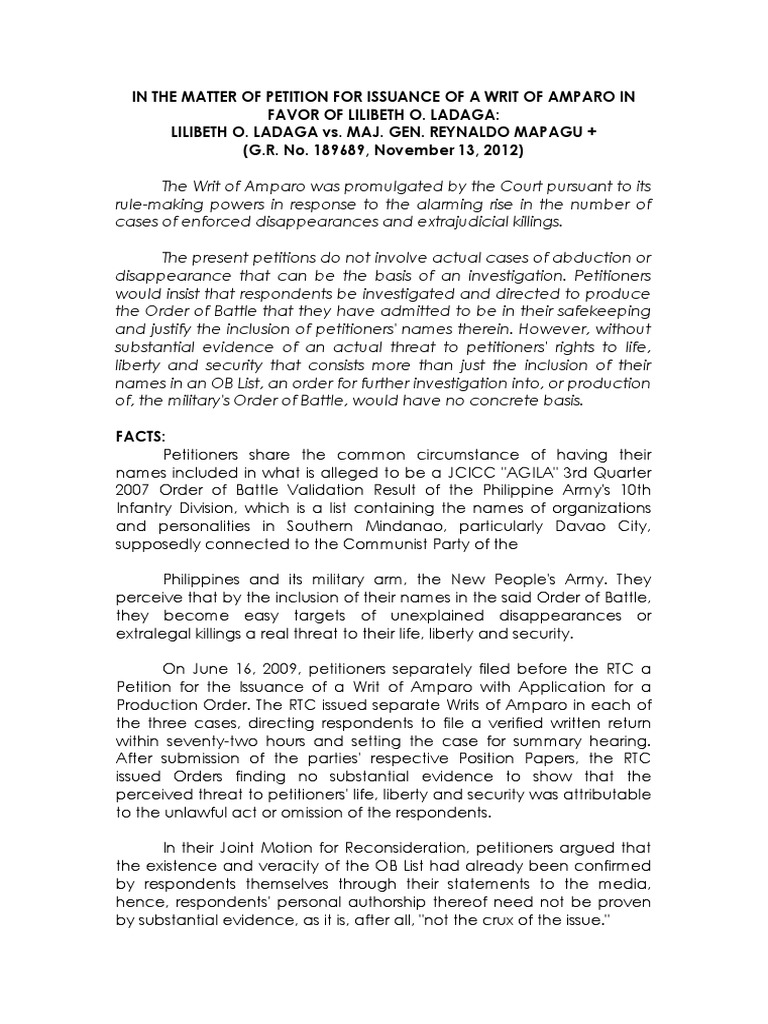 Writ of Amparo | PDF | Government | Common Law