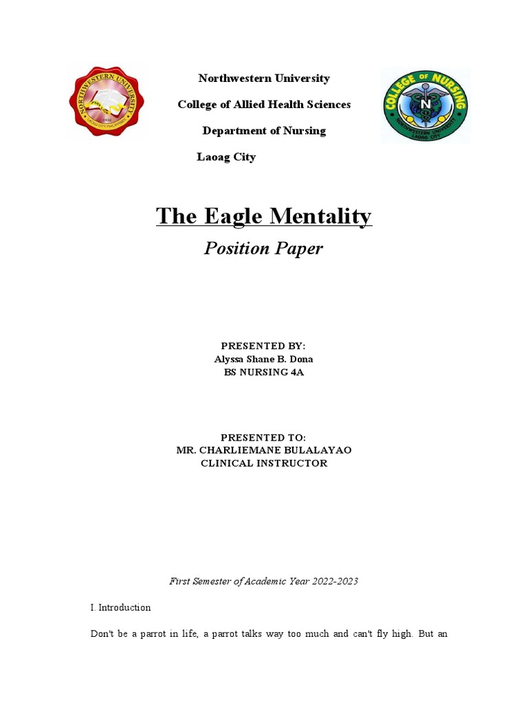 Position Paper About Eagle Mentality | PDF | Cognitive Science | Psychology