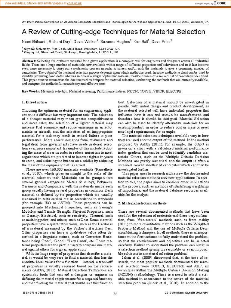 Aerospace Material Selection Guide | PDF | Databases | Composite Material