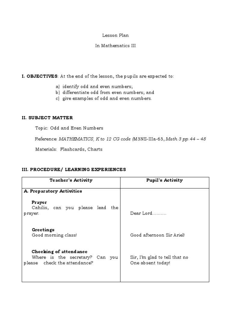 LP Ariel Math 3 | PDF | Lesson Plan | Pedagogy