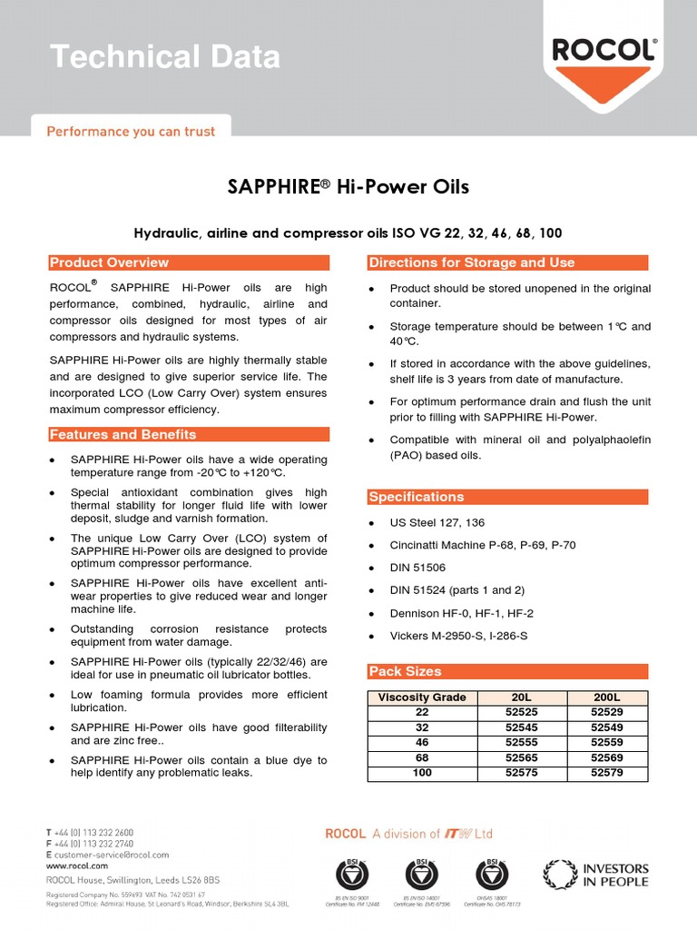 Rocol Sapphire® Hi-Power Range 22 | PDF | Toxicity | Viscosity