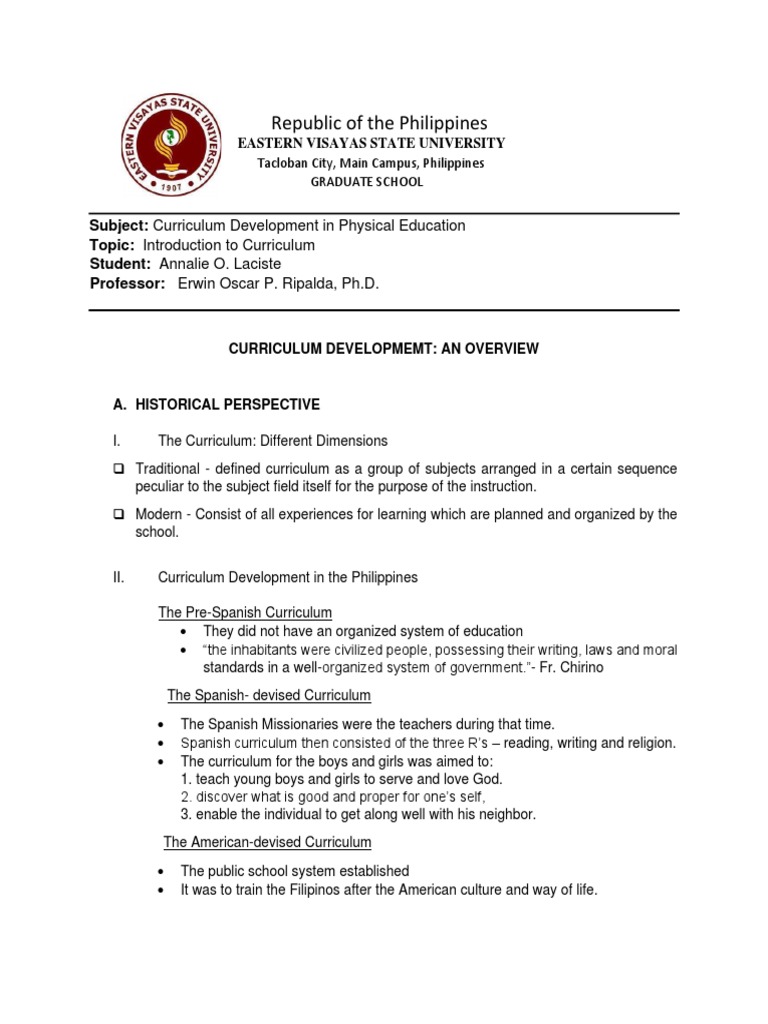 Laciste A. Hand Out (Curr. Development) | PDF | Curriculum | Schools