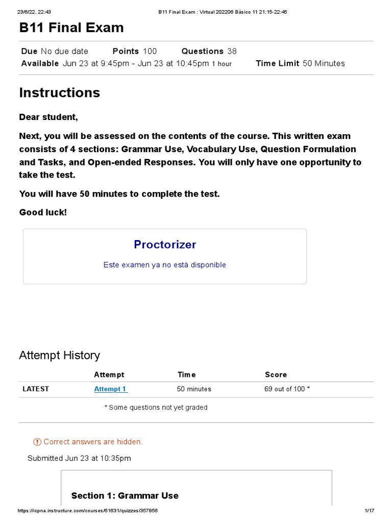 B11 Final Exam Overview and Details | PDF | Test (Assessment)