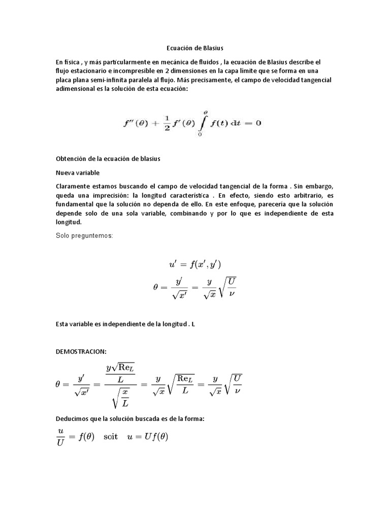Ecuación de Blasius | PDF | Ecuaciones | Mecánica de fluidos