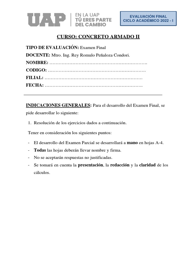 Examen Final - Concreto Armado II | PDF | edificio | Diseño