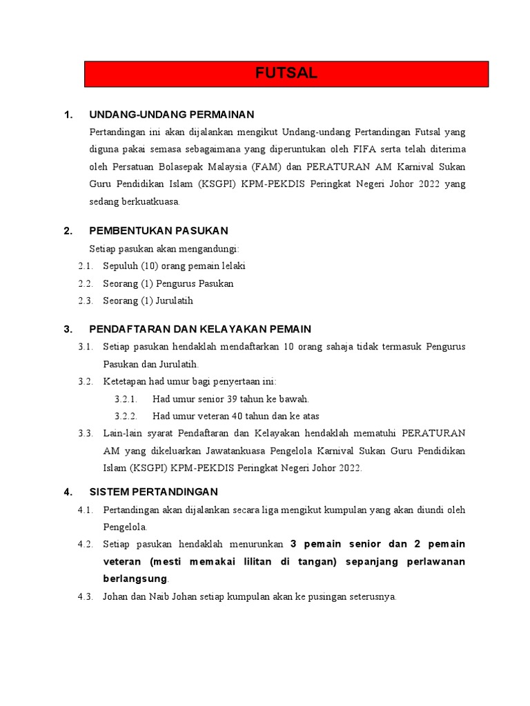 Peraturan Permainan Futsal Pekdis | PDF