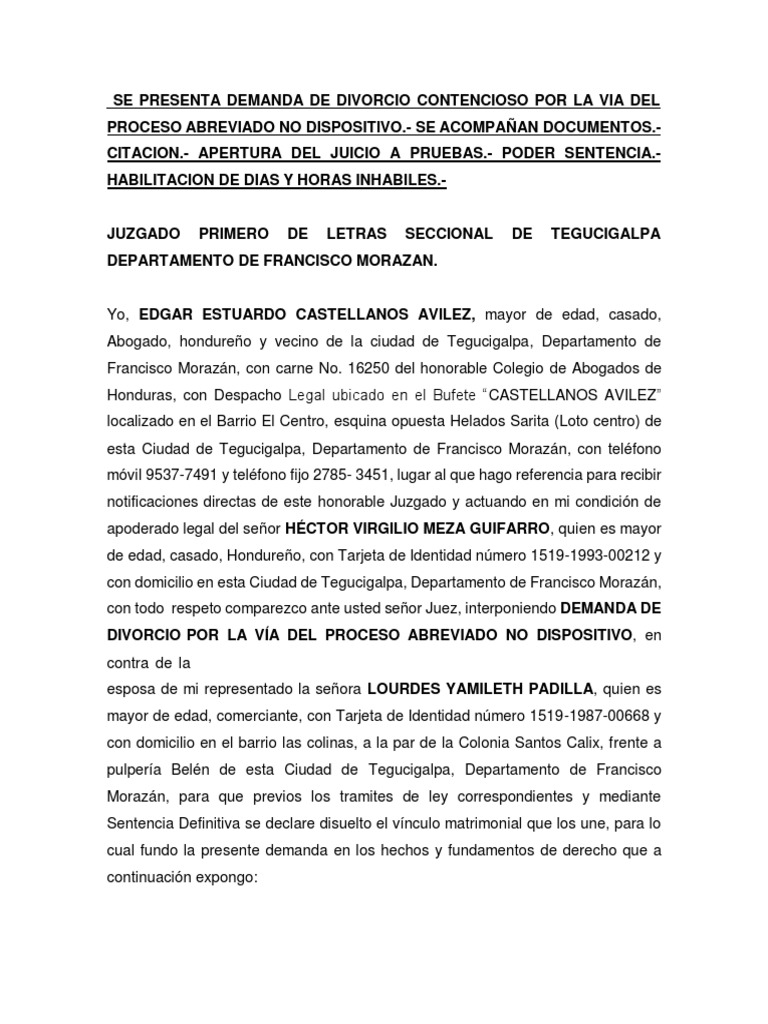 Demanda de Divorcio Contencioso PDF | PDF | Divorcio | Demanda judicial Demanda de Divorcio Contencioso PDF | PDF | Divorcio | Demanda judicial