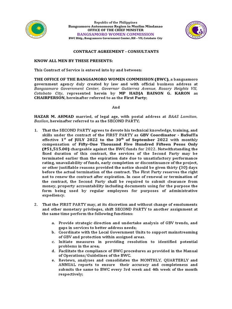 CONTRACT-OF-CONSULTANTS-2022-Final Draft | PDF | Justice | Crime & Violence