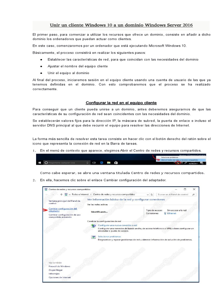 Unir Un Cliente Windows 10 A Un Dominio Windows Server | PDF ...