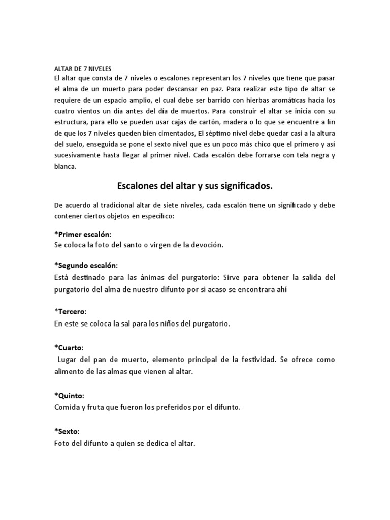 Significado del Altar de 7 Niveles | PDF | Altar | Alimentos