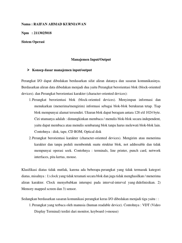 Manajemen Input Output-Raifan Ahmad Kurniawan | PDF