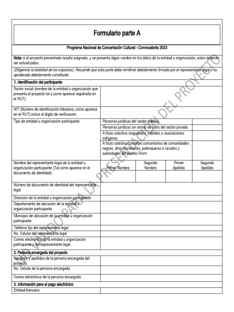 Formularios Guía Parte A y Parte B - PNCC2023 (1) ESTIMULOS ROCKARTE | Descargar gratis PDF ...