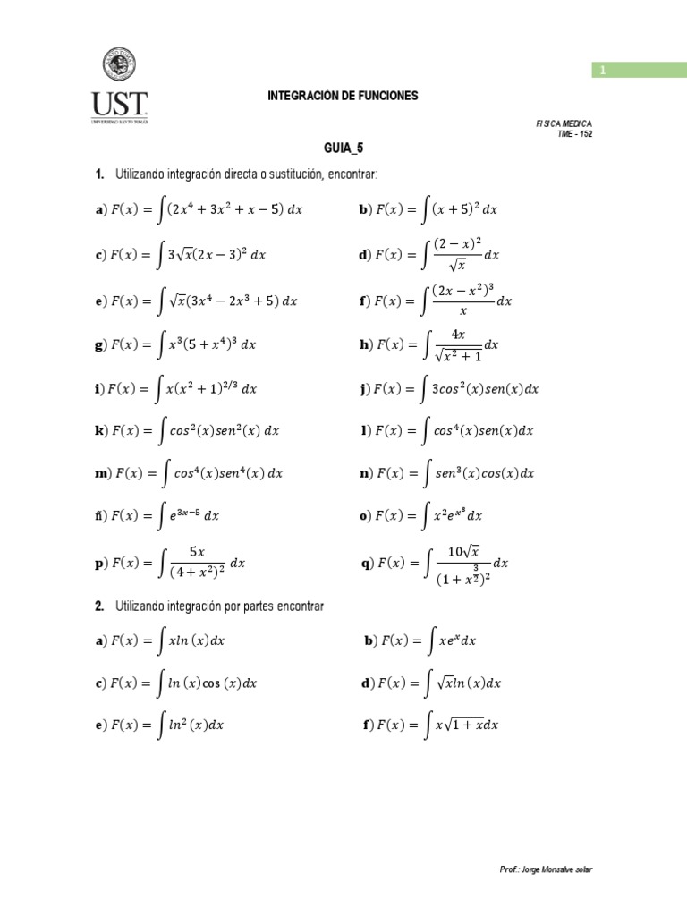 Guia 5 Integrales | PDF | Integral | Álgebra
