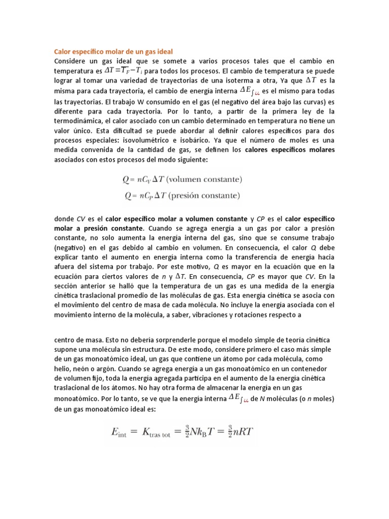 Calor Especifico | PDF | Gases | Calor