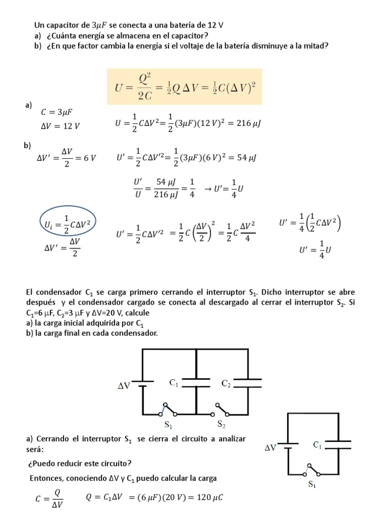 Resolución Ejercicios de Clase - Energia Almacenada y Circuitos | PDF | Condensador | Red eléctrica