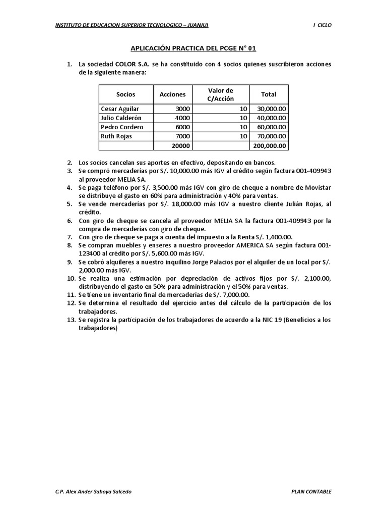 Aplicación Práctica del PCGE | PDF | Contabilidad | Amortización (Negocio)