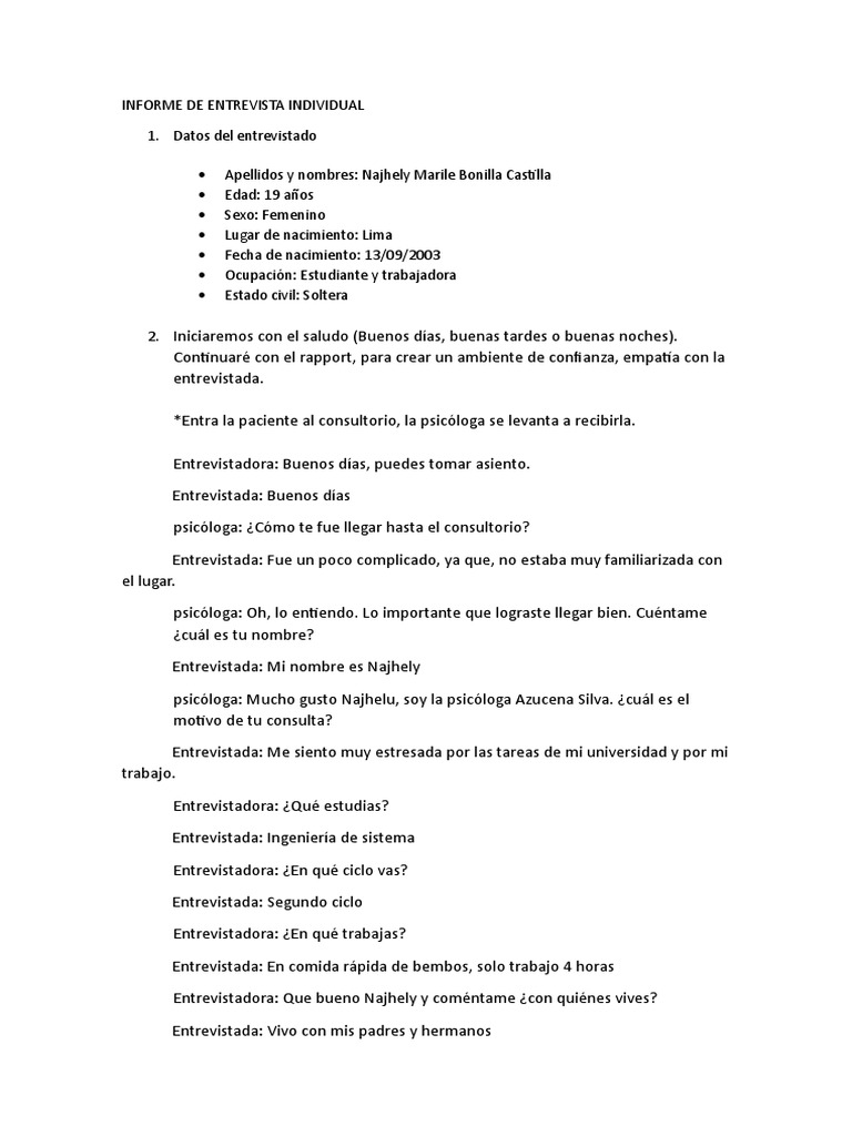 Informe de Entrevista Individual | PDF