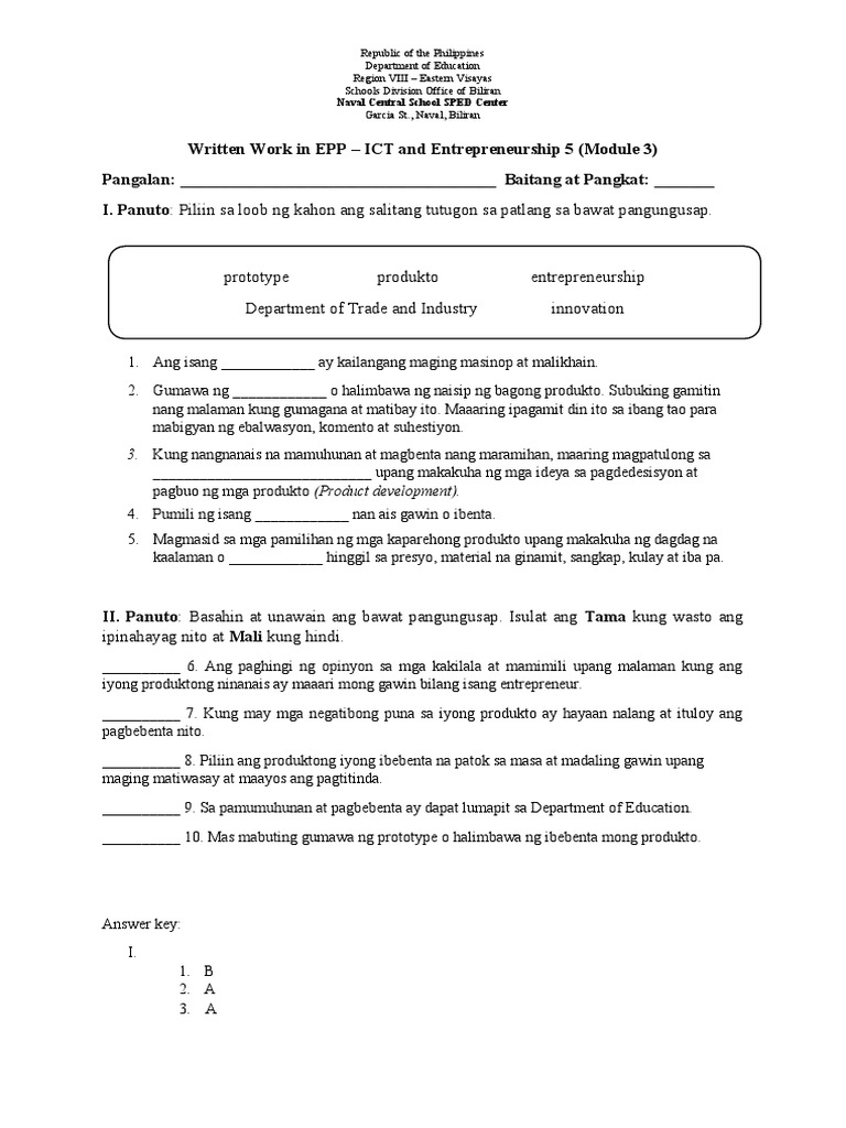Written Works in EPP - Module 1&2 | PDF