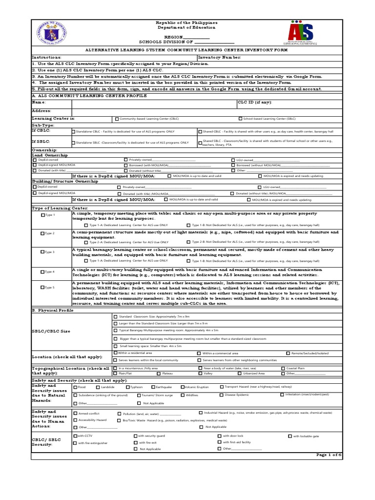 BW ALS CLC Inventory Form - Final | PDF