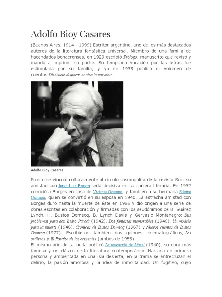 Adolfo Bioy Casares | PDF | Clásicos