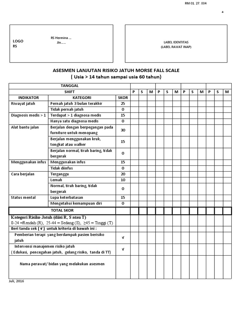 Asesmen Lanjutan Risiko Jatuh Morse Fall Scale | PDF