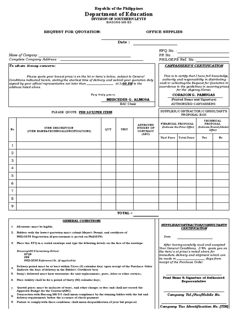 Request For Quotation (RFQ) | PDF | Prices | Receipt