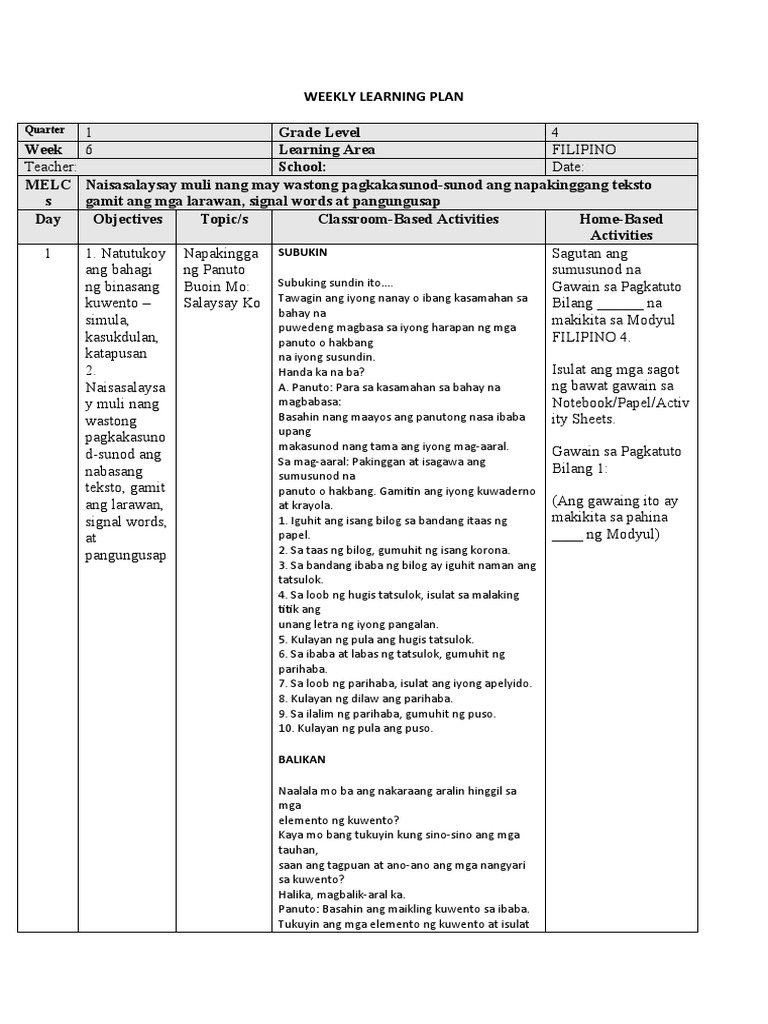 WLP Grade 4 Week 6 | PDF