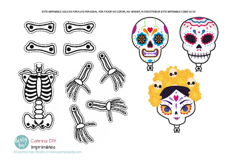 Catrina de Papel Imprimible - Tamaño A4 - Partypop DIY | PDF