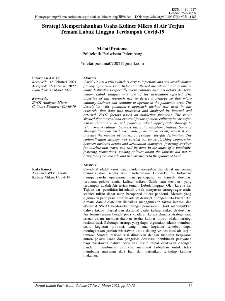 Strategi Mempertahankan Usaha Kuliner Mikro Di Air Terjun Temam Lubuk Linggau Terdampak Covid-19 ...