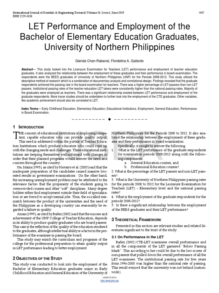 LET Performance and Employment of The Bachelor of Elementary Education ...