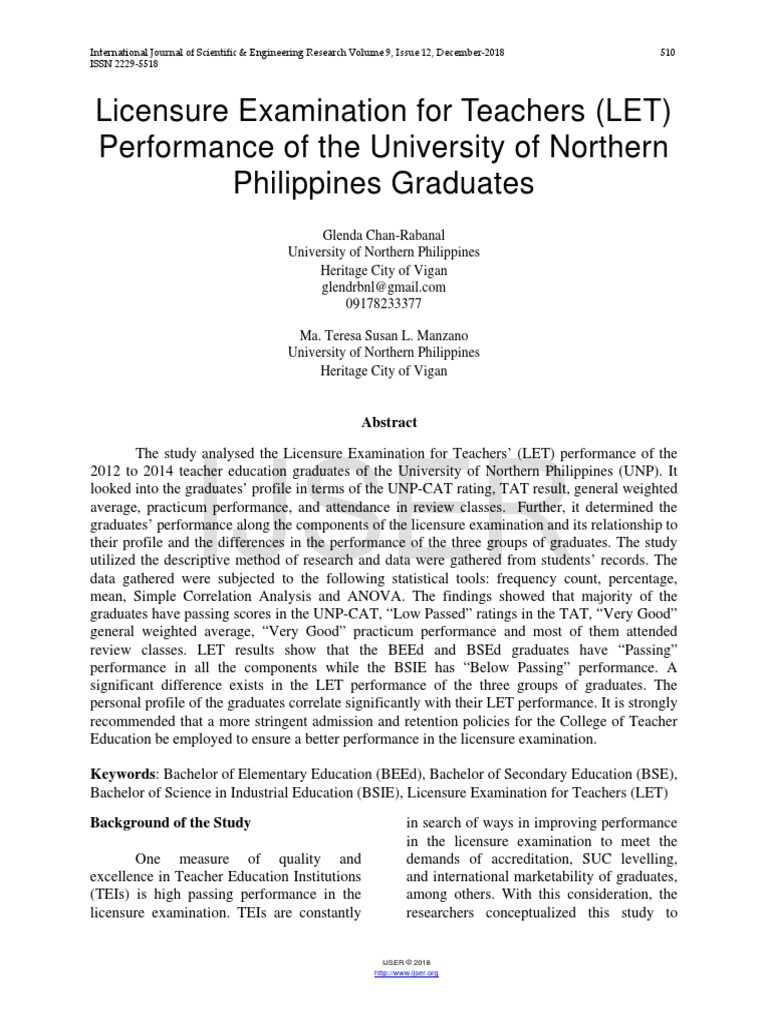 Licensure Examination For Teachers LET Performance of The University of ...