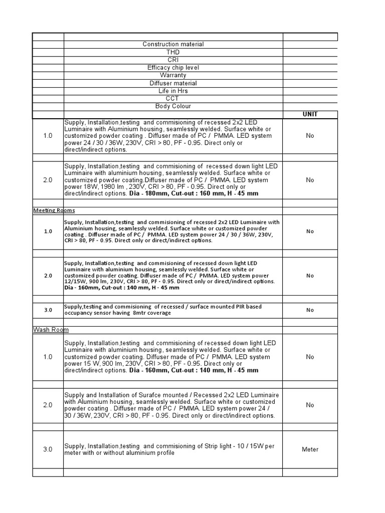 Lighting Enquiry | PDF | Building Engineering | Materials
