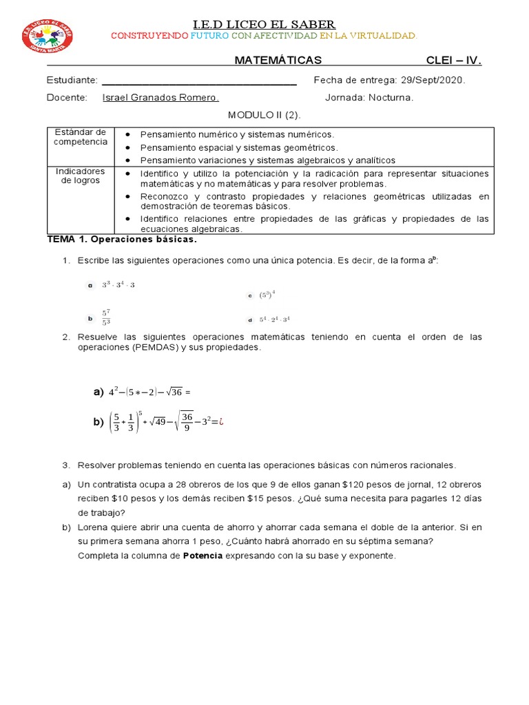 Modulo 2 - Matematicas para Clei IV | PDF | Factorización | Exponenciación