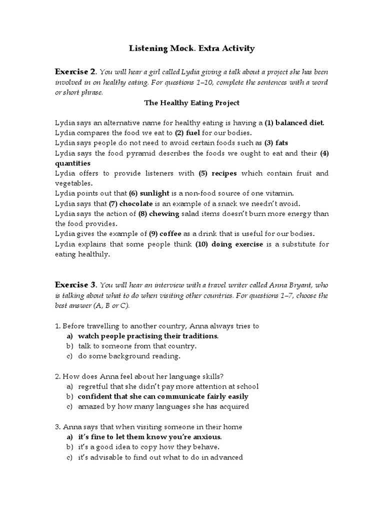 B2. Listening Mock. Extra Activity | PDF | Foods | Healthy Diet