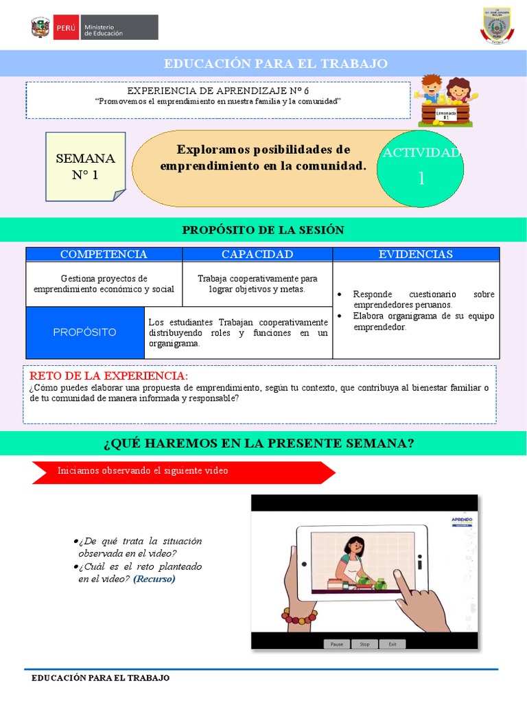 Vi Experiencia de Aprendizaje - Act 1 - Semana 1 Vi Ciclo | Descargar gratis PDF | Iniciativa ...