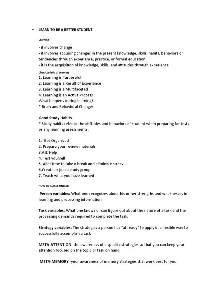 Learn To Be A Better Student: Learning | PDF | Metacognition | Learning