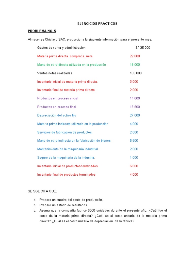 SOLUCION-EJERCICIOS PRACT. 5 y 6 | PDF | Costo | Inventario