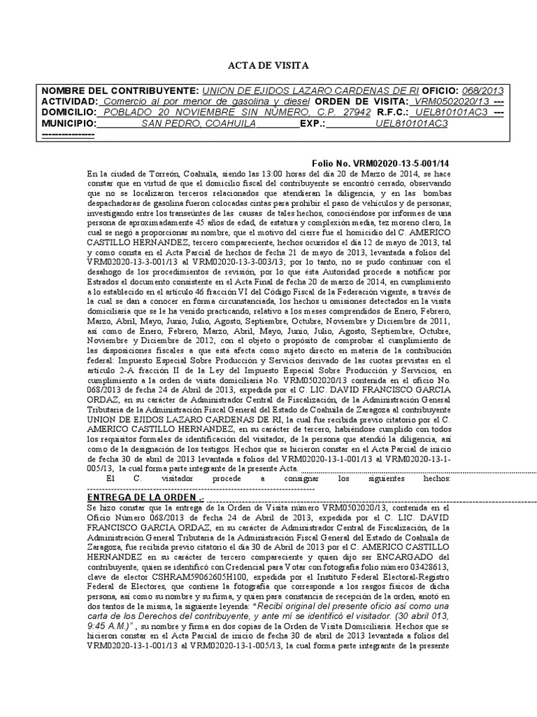 Formato Acta de Visita Domiciliaria 2 | PDF | Gobierno