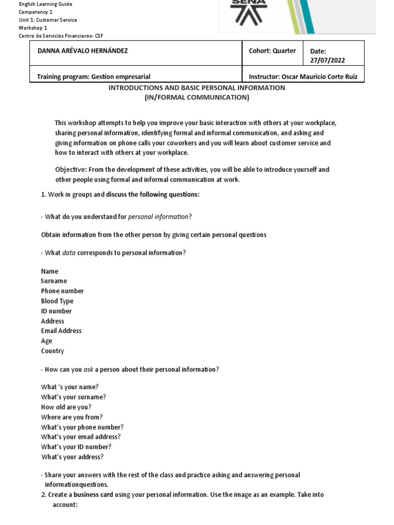 WORKSHOP1 | PDF | Communication | Information