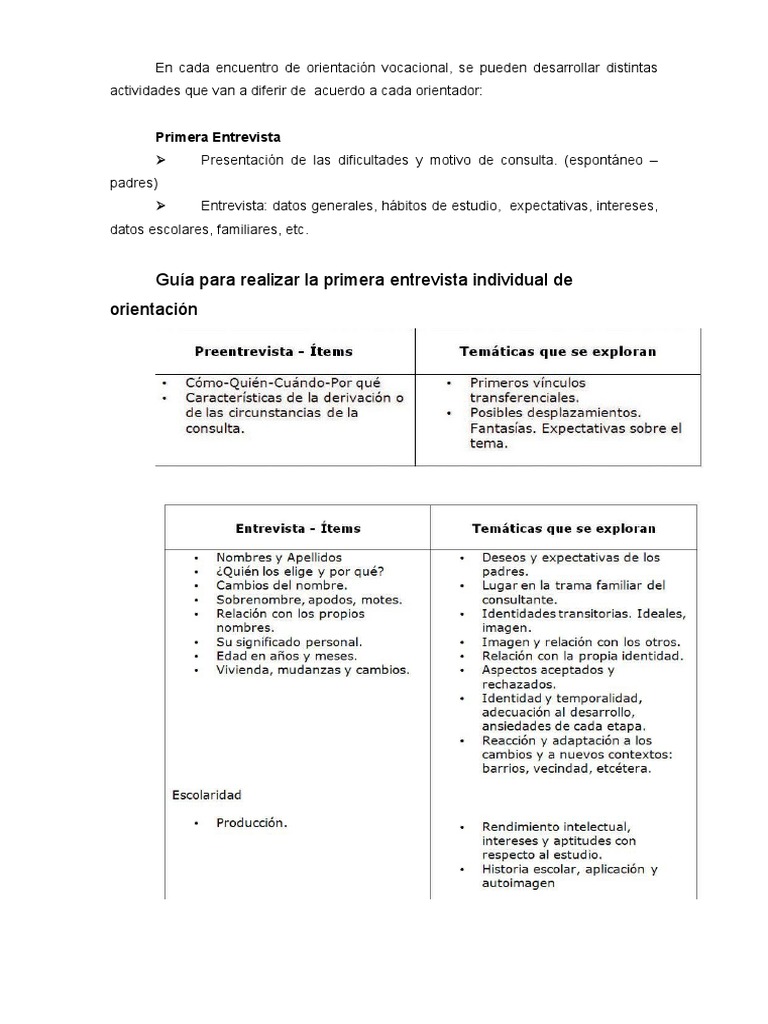 Modelo Entrevista Orientación Vocacional PSICOLOGÍA GESTÁLTICA | PDF ...